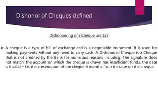 DISHONOUR OF CHEQUES | PPTX | Law