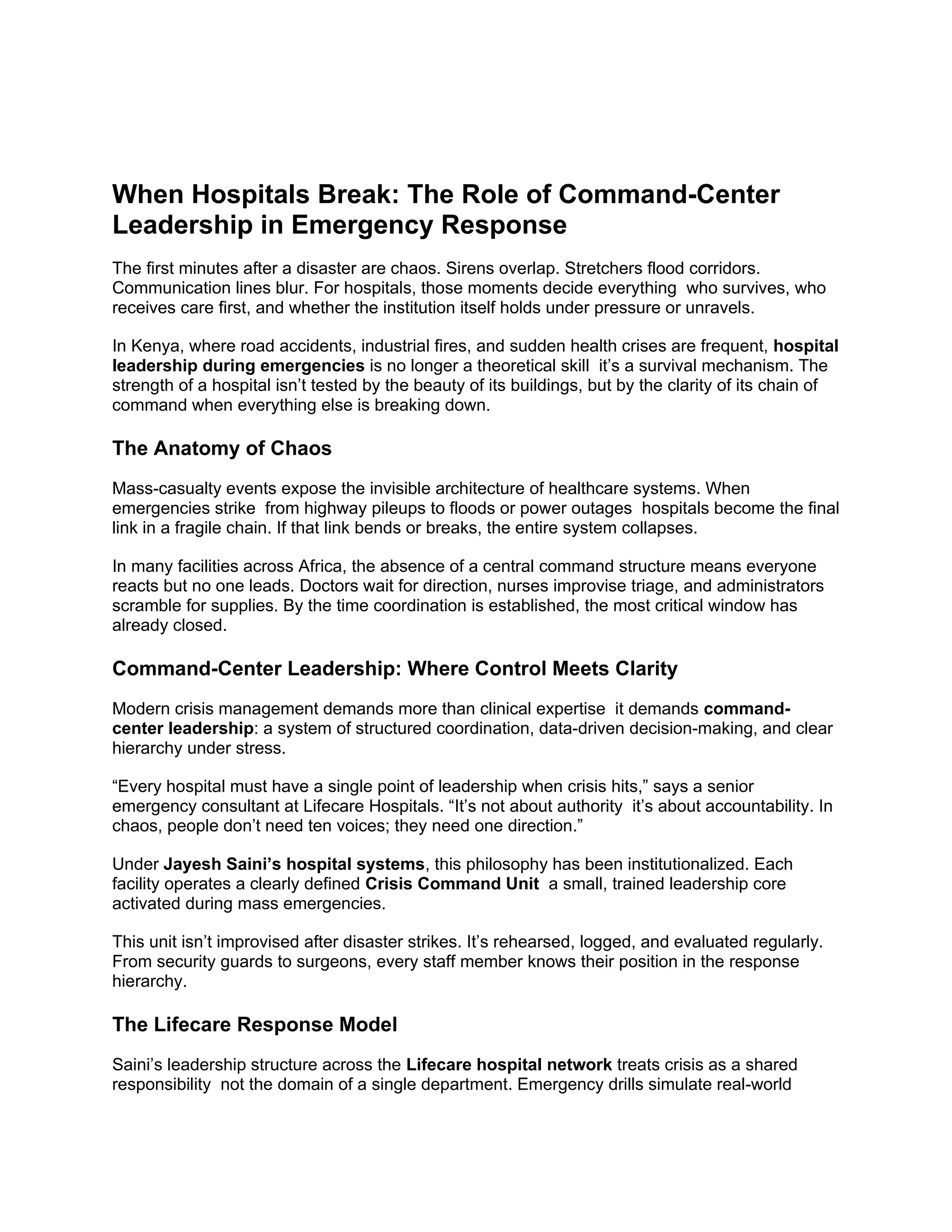 When Hospitals Break: The Role of Command-Center Leadership in ...