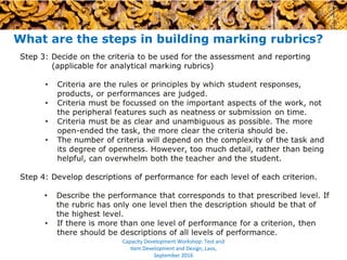 Laos Session 7: Developing Quality Assessment Items - Rubrics | PPT