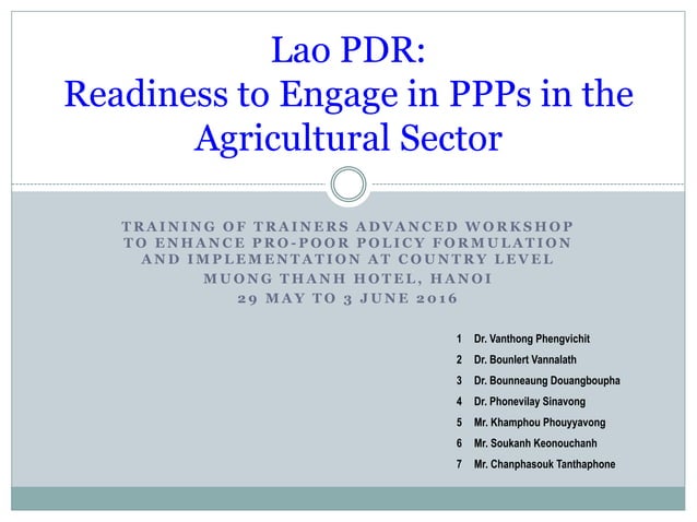 Lao PDR: Readiness to Engage in PPPs in the Agricultural Sector | PPT