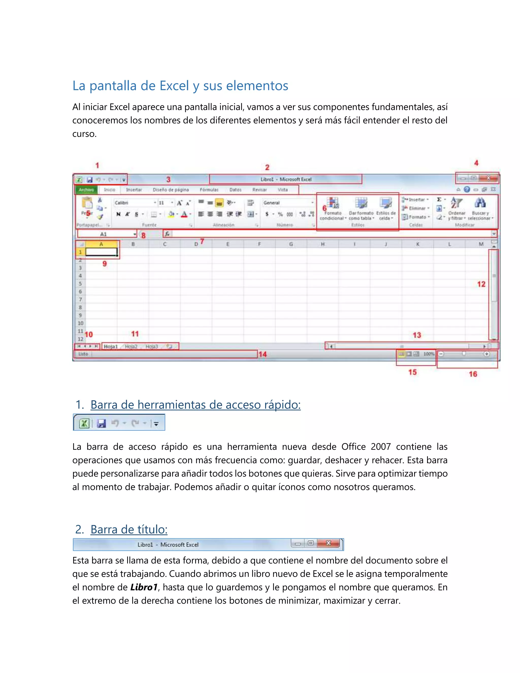 La pantalla de excel y sus elementos | DOCX