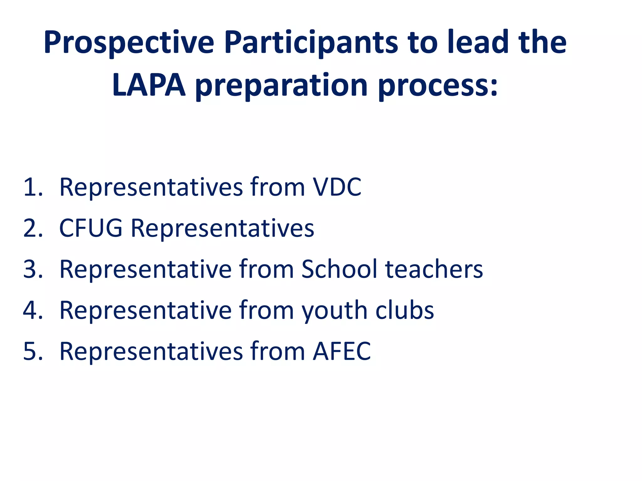 Steps of Local Adaptation Plan of Action (LAPA Process) in Community ...
