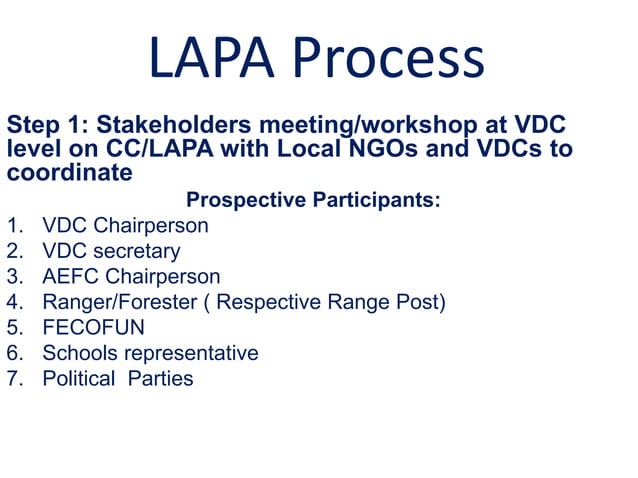 Steps of Local Adaptation Plan of Action (LAPA Process) in Community ...