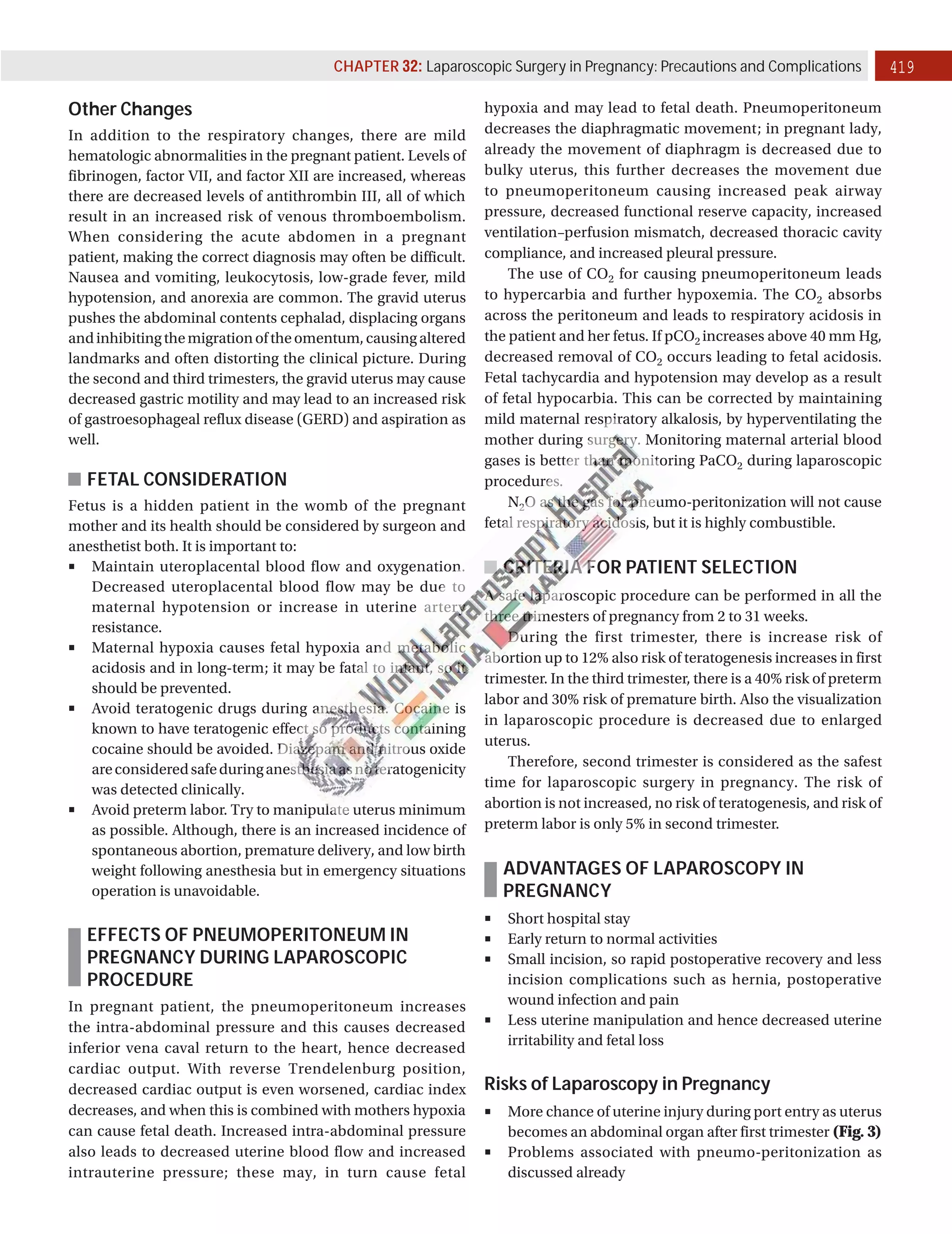 Laparoscopic Surgery in Pregnancy: Precautions and Complications | PDF