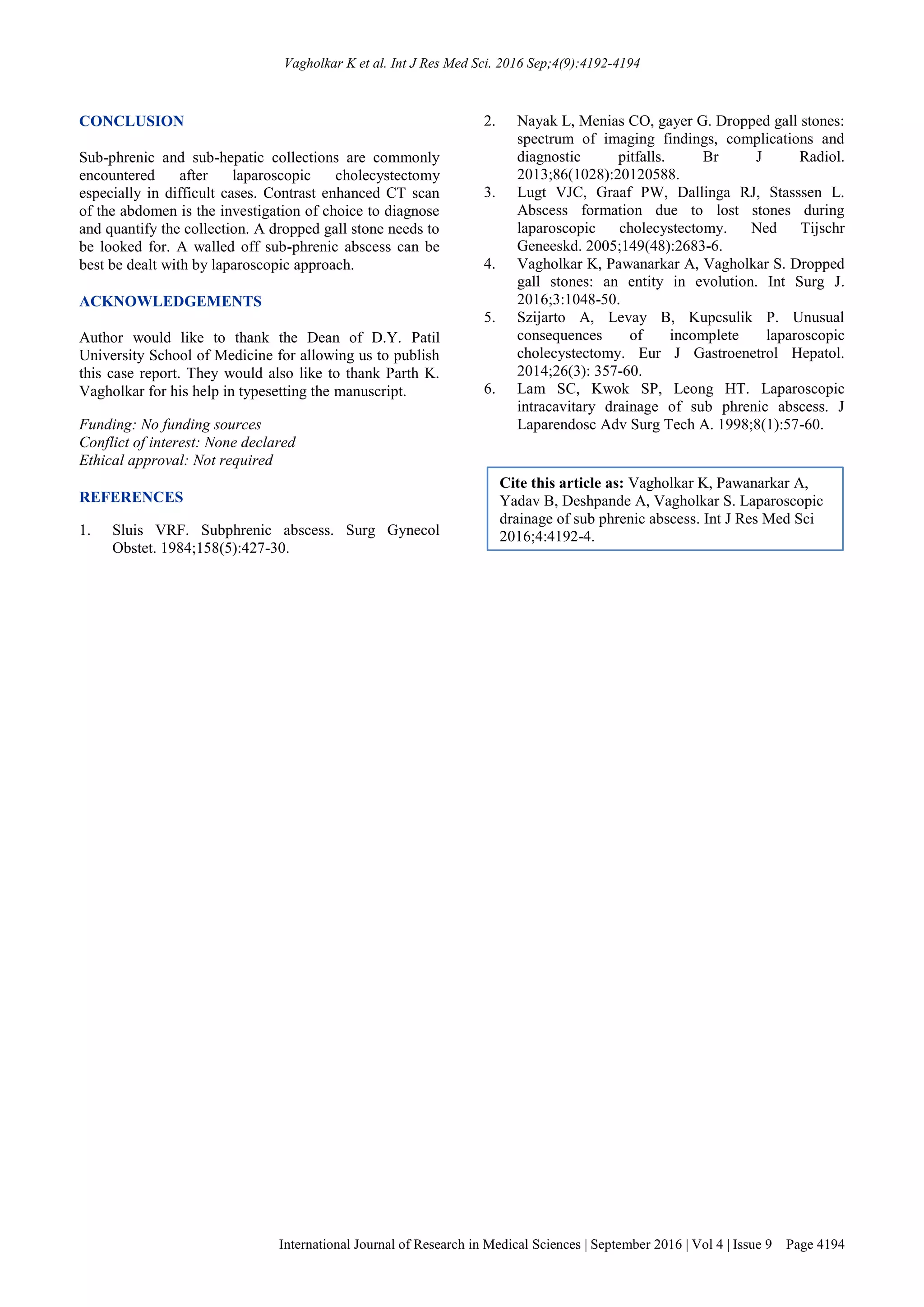 Laparoscopic drainage of subphrenic abscess | PDF