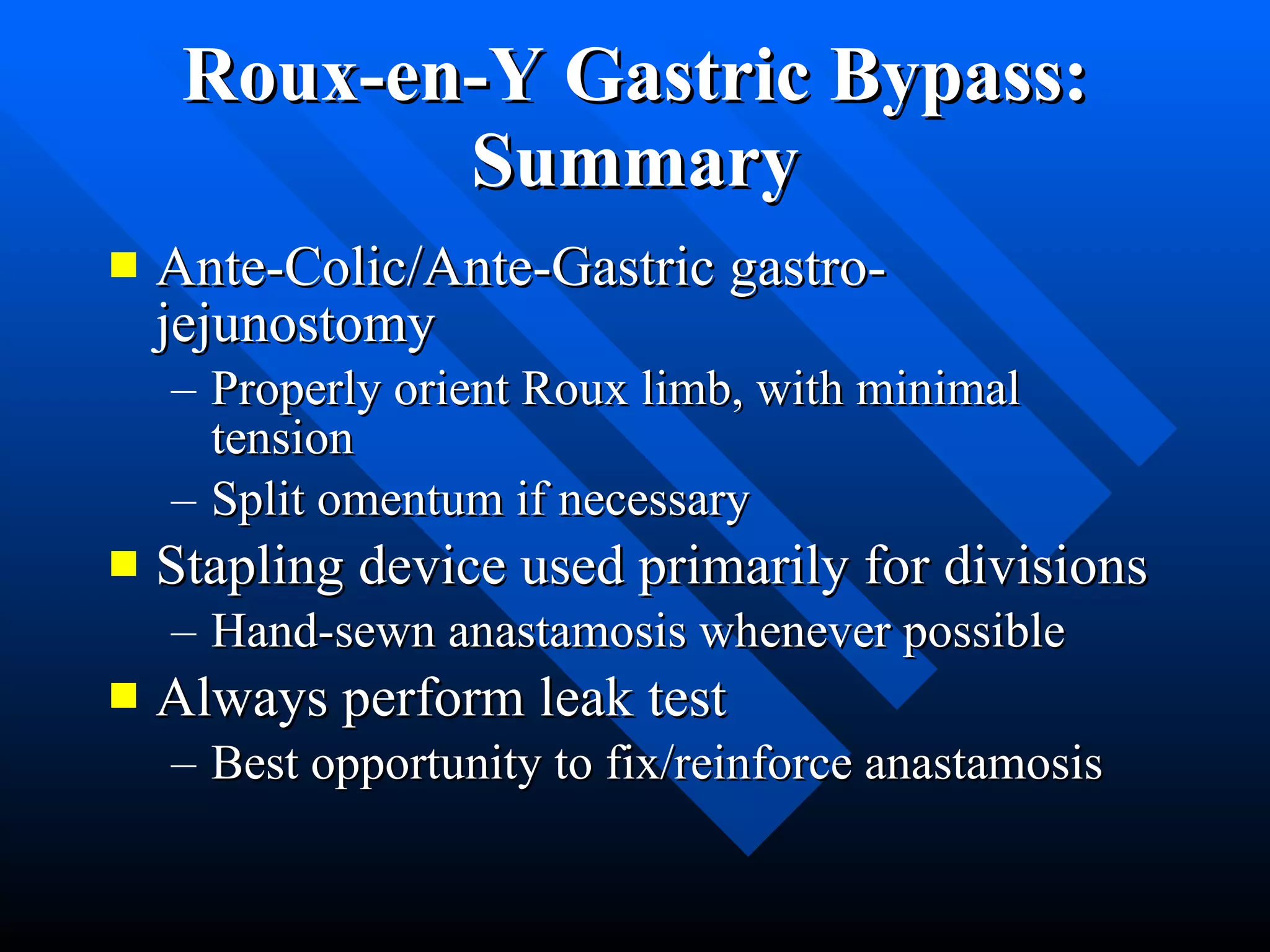 Laparoscopic Roux En-Y-Gastric Bypass: One Surgeon's Technique | PPT
