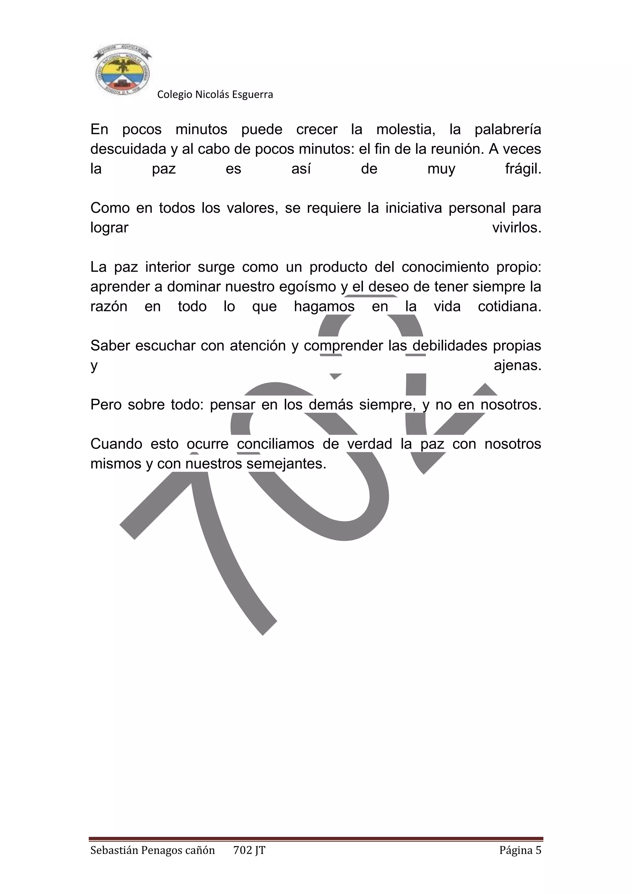 La paz es un valor muy fundamental para las vidas de las personas | PDF