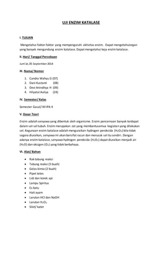 Laporan Biologi Enzim Katalase | DOCX