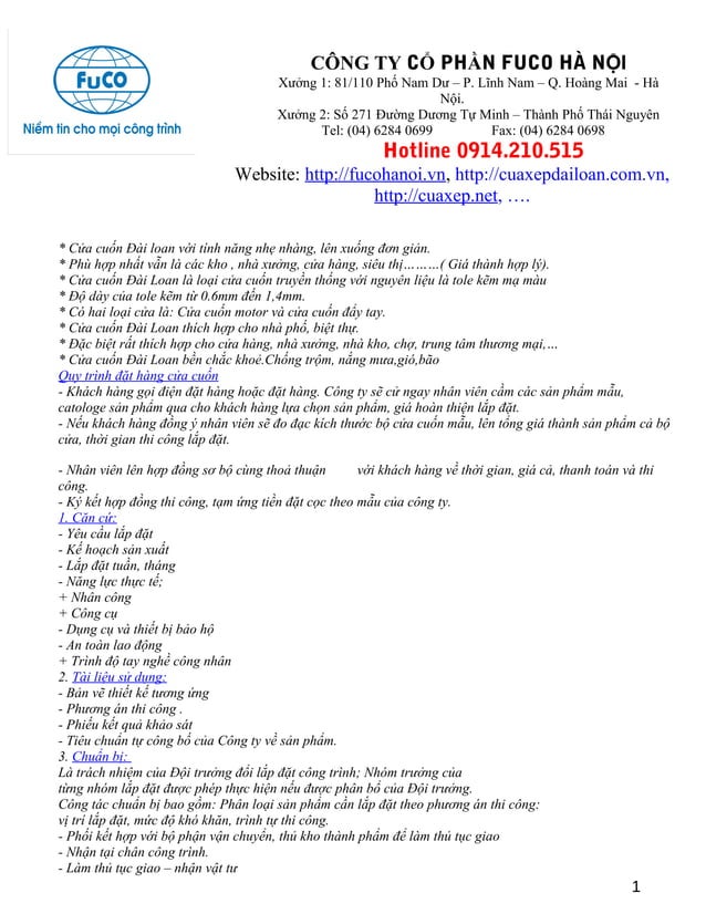 Lap dat cua cuon nha xuong | PDF