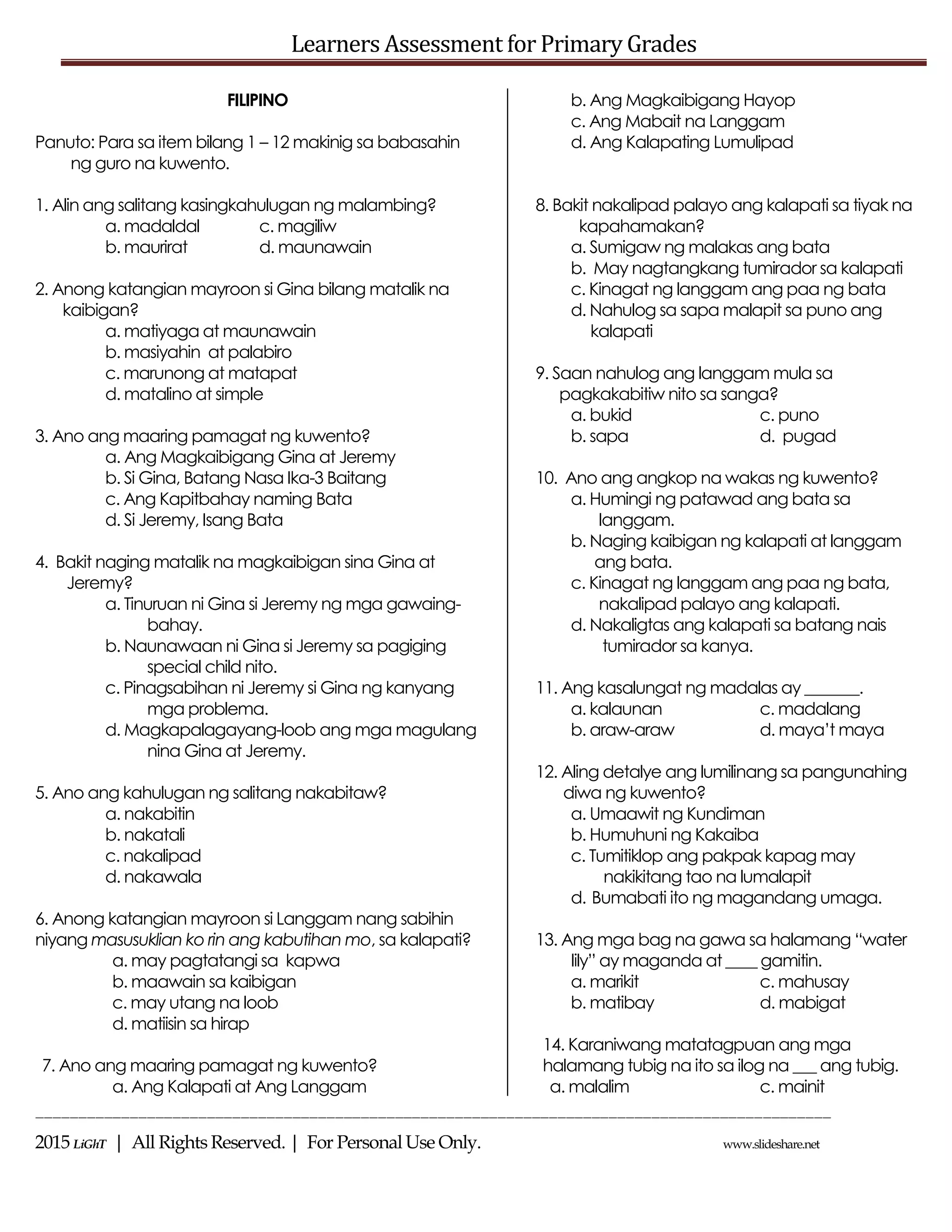 K to 12 Grade 3 LAPG Reviewer | PDF
