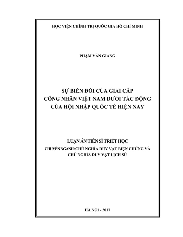 Luận án: Sự biến đổi của giai cấp công nhân Việt Nam hiện nay | PDF