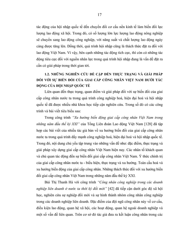 Luận án: Sự biến đổi của giai cấp công nhân Việt Nam hiện nay | PDF