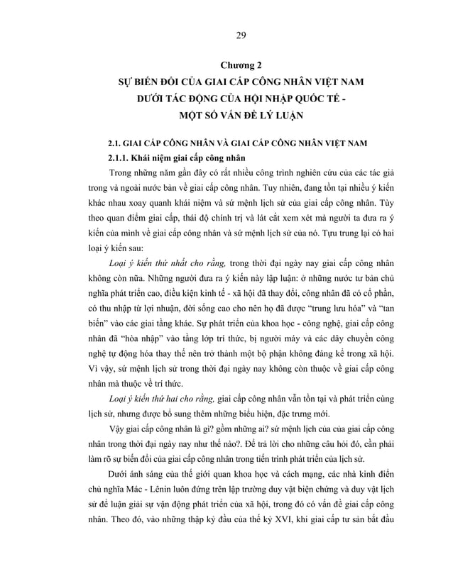 Luận án: Sự biến đổi của giai cấp công nhân Việt Nam hiện nay | PDF