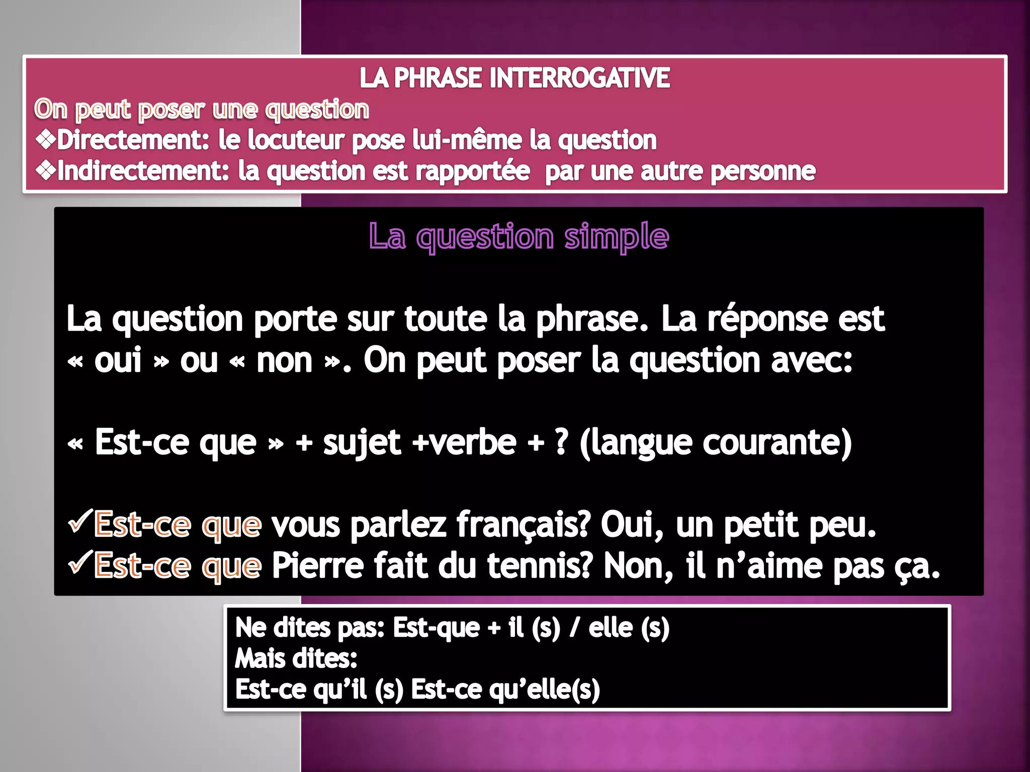 La phrase négative d ii la phrase interrogative I | PPTX
