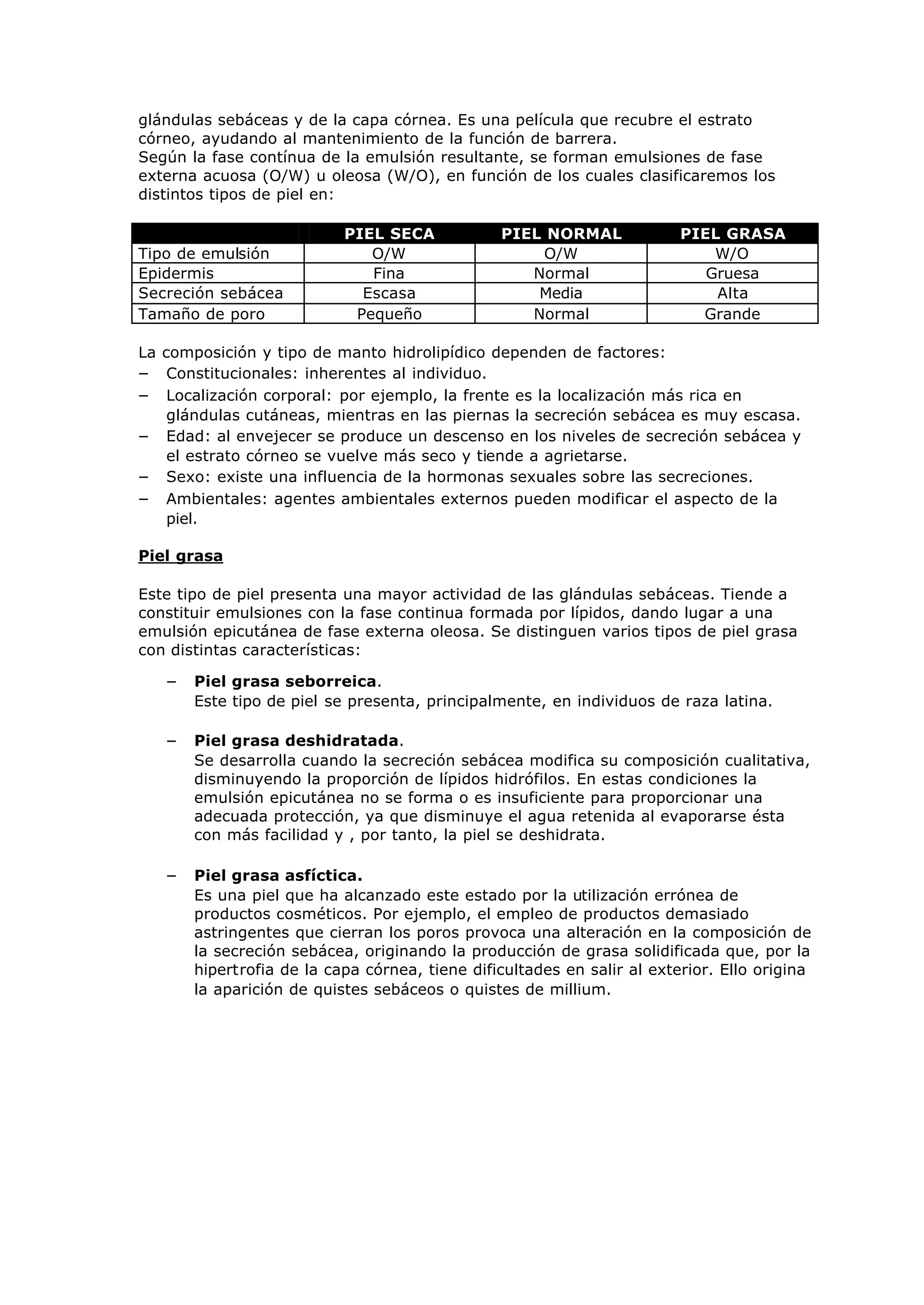 La piel y tipos de piel | PDF