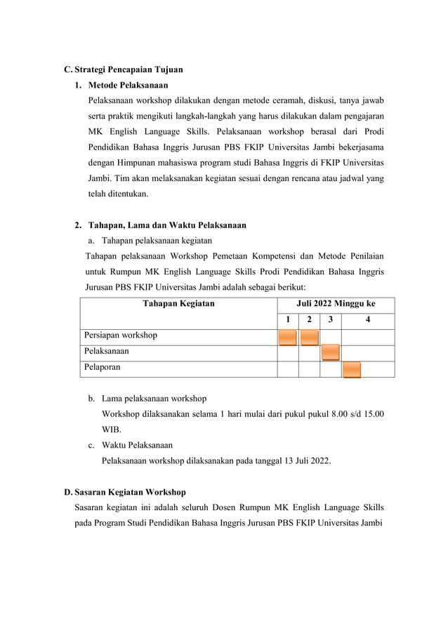 Laporan Kegiatan Workshop Pemetaan dan Metode Penilaian untuk rumpun MK ...