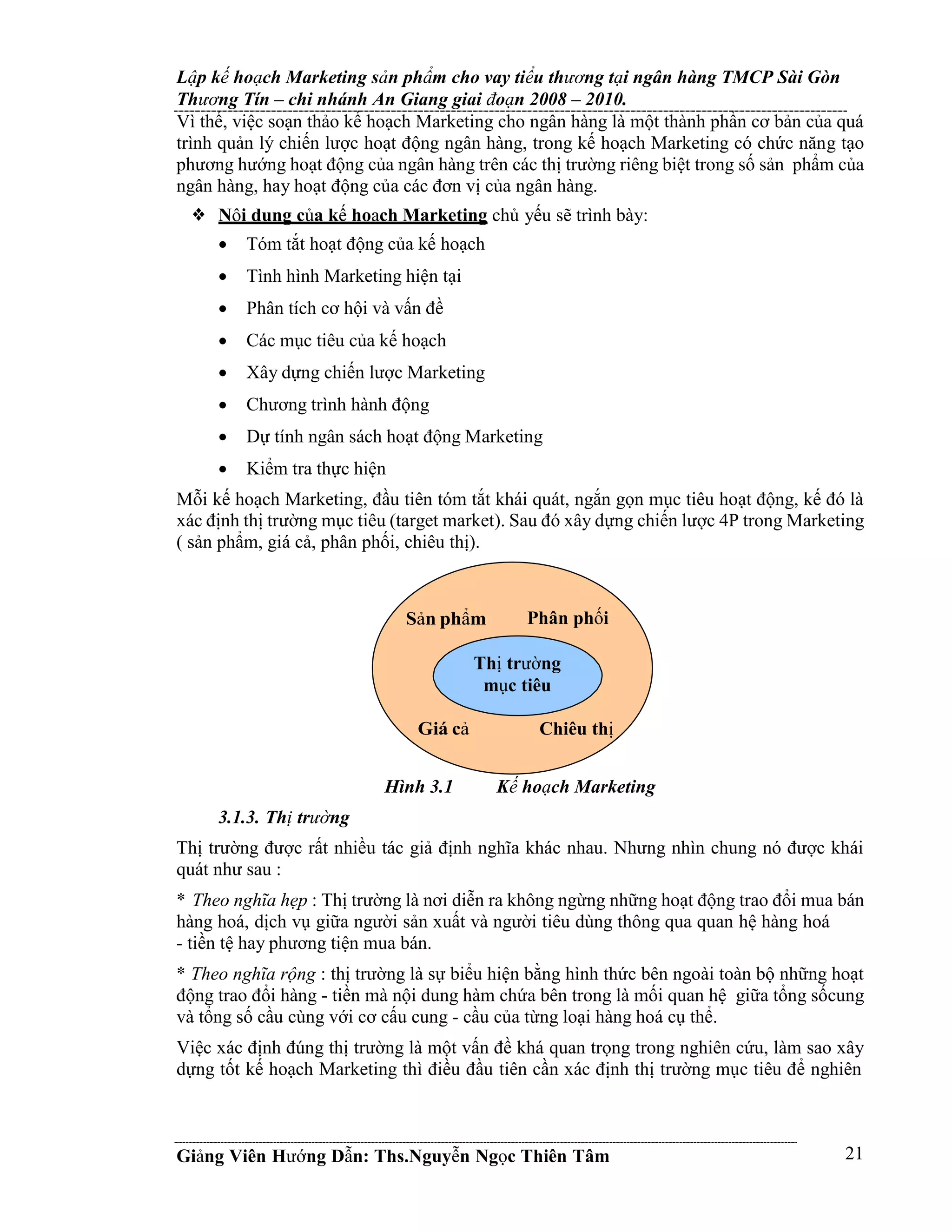 Lập kế hoạch Marketing sản phẩm cho vay tiểu thương tại ngân hàng TMCP Sài Gòn Thương Tín – chi ...