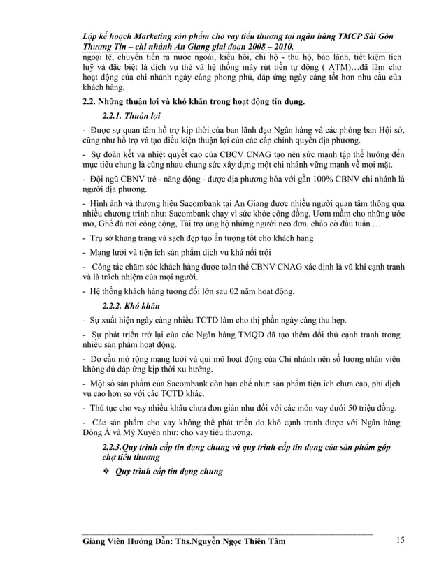 Lập kế hoạch Marketing sản phẩm cho vay tiểu thương tại ngân hàng TMCP Sài Gòn Thương Tín – chi ...