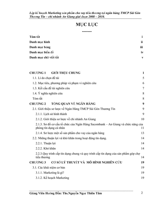 Lập kế hoạch Marketing sản phẩm cho vay tiểu thương tại ngân hàng TMCP Sài Gòn Thương Tín – chi ...