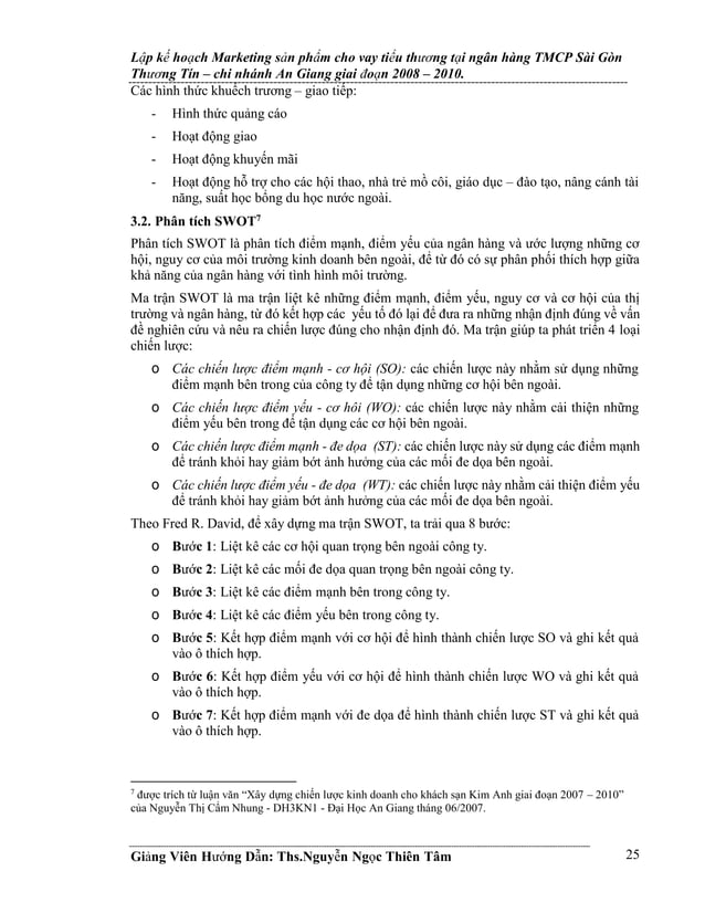 Lập kế hoạch Marketing sản phẩm cho vay tiểu thương tại ngân hàng TMCP Sài Gòn Thương Tín – chi ...