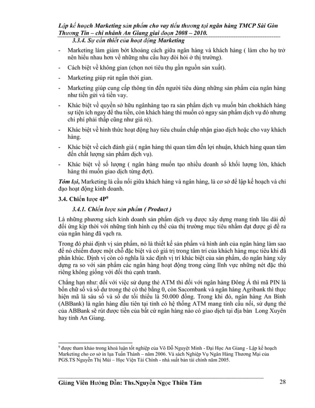 Lập kế hoạch Marketing sản phẩm cho vay tiểu thương tại ngân hàng TMCP Sài Gòn Thương Tín – chi ...