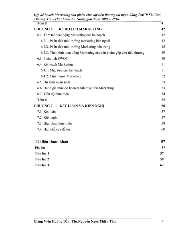 Lập kế hoạch Marketing sản phẩm cho vay tiểu thương tại ngân hàng TMCP Sài Gòn Thương Tín – chi ...