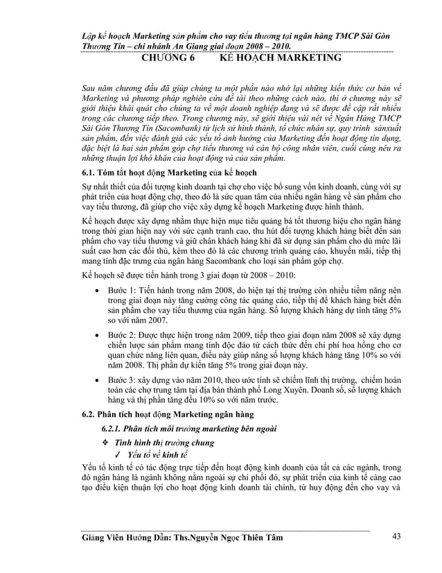 Lập kế hoạch Marketing sản phẩm cho vay tiểu thương tại ngân hàng TMCP Sài Gòn Thương Tín – chi ...