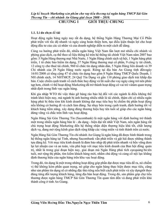 Lập kế hoạch Marketing sản phẩm cho vay tiểu thương tại ngân hàng TMCP Sài Gòn Thương Tín – chi ...