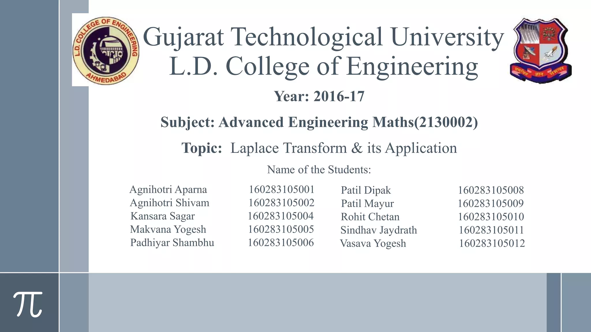 Laplace transform and its application | PPTX