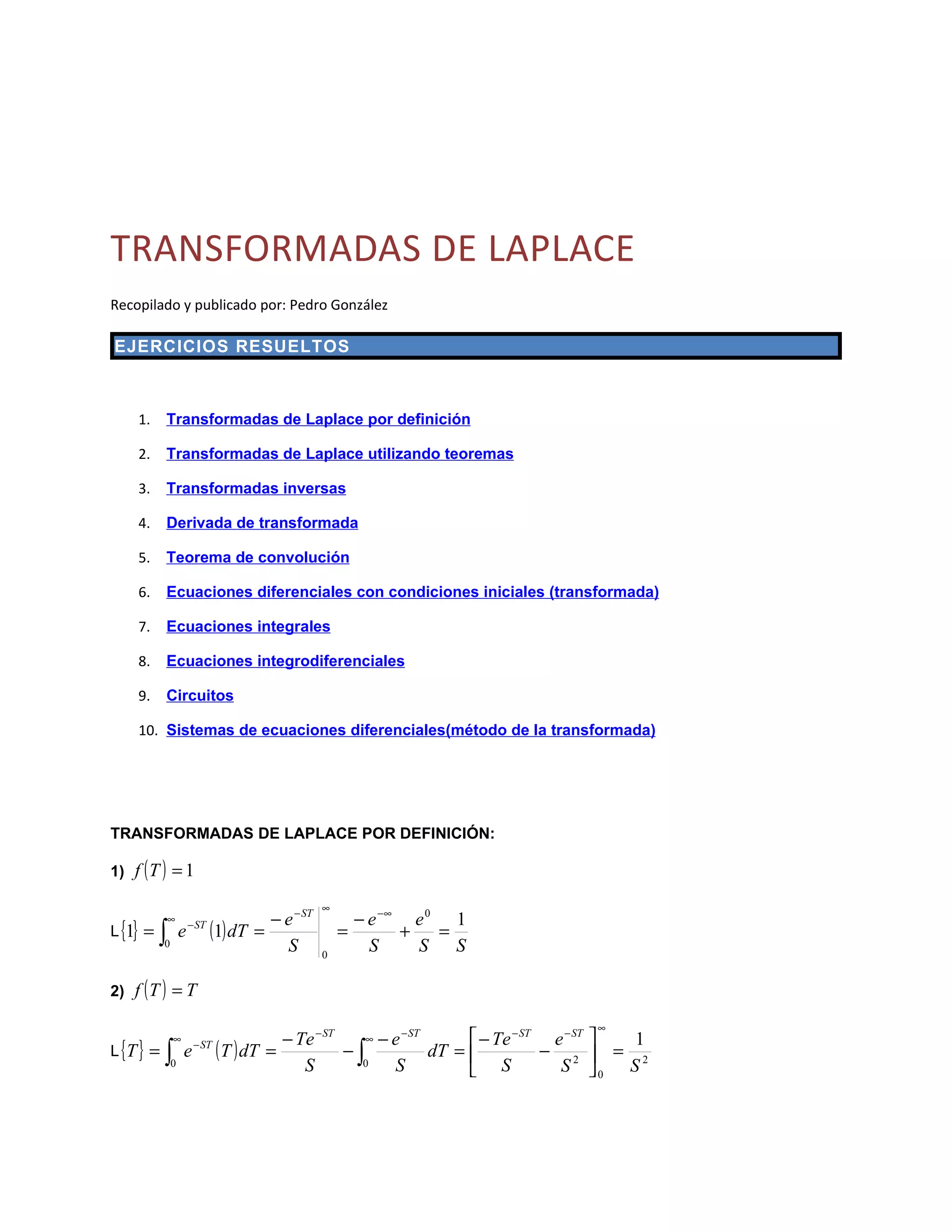 Transformada de Laplace ejercicios resueltos | PDF