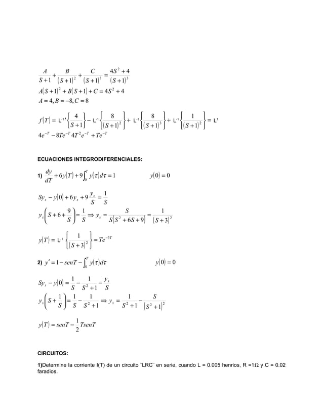 Transformada de Laplace ejercicios resueltos | DOC | Physics | Science