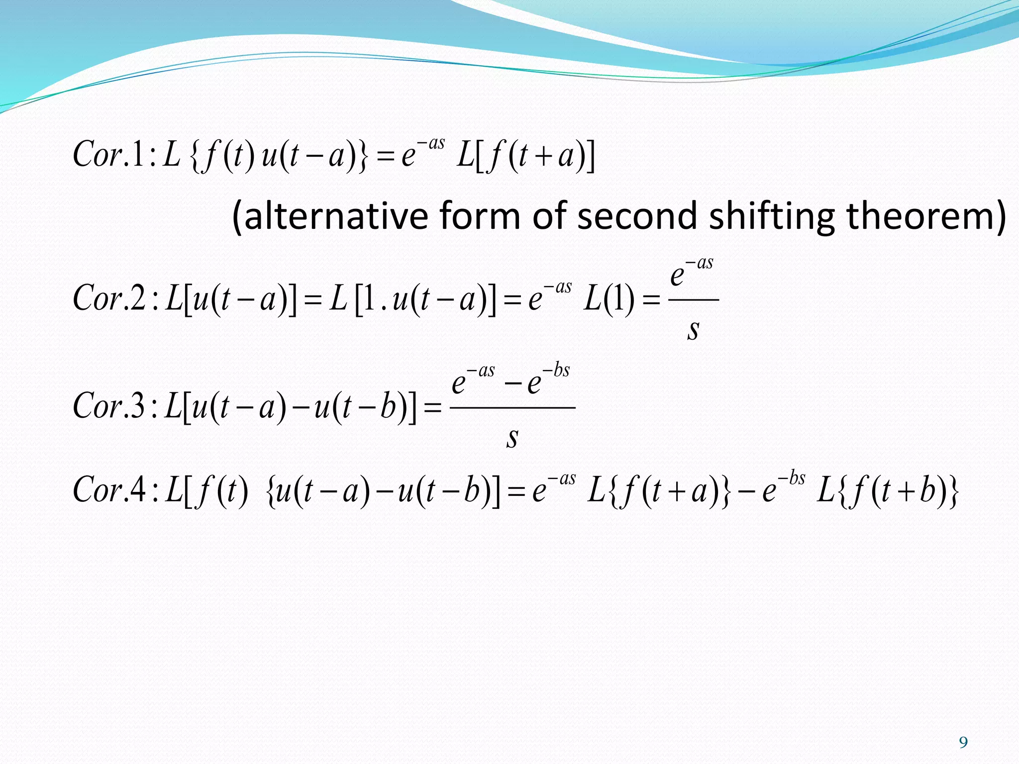 Laplace transform: UNIT STEP FUNCTION, SECOND SHIFTING THEOREM, DIRAC ...