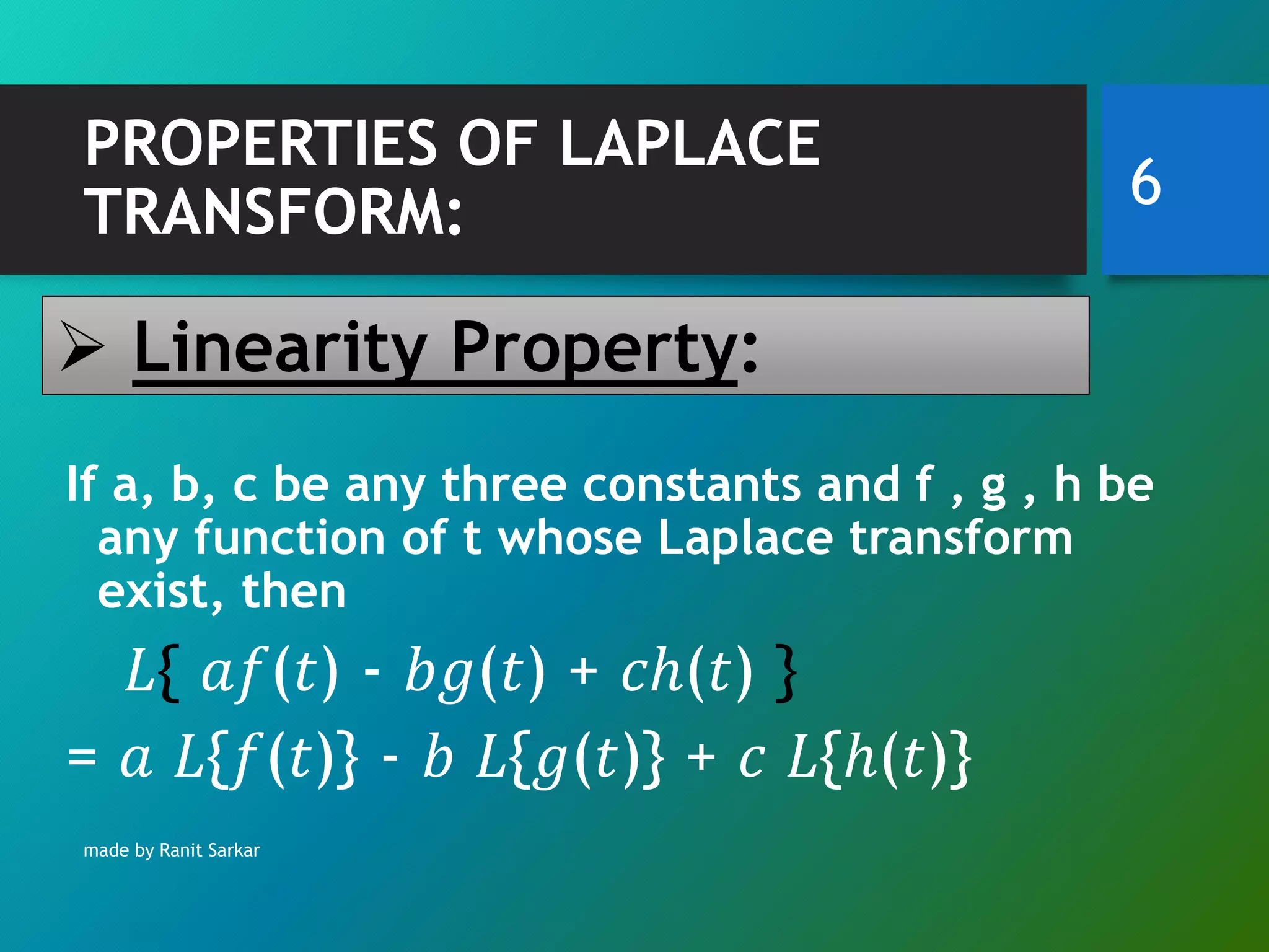 PROPERTIES OF LAPLACE TRANSFORM | PPTX