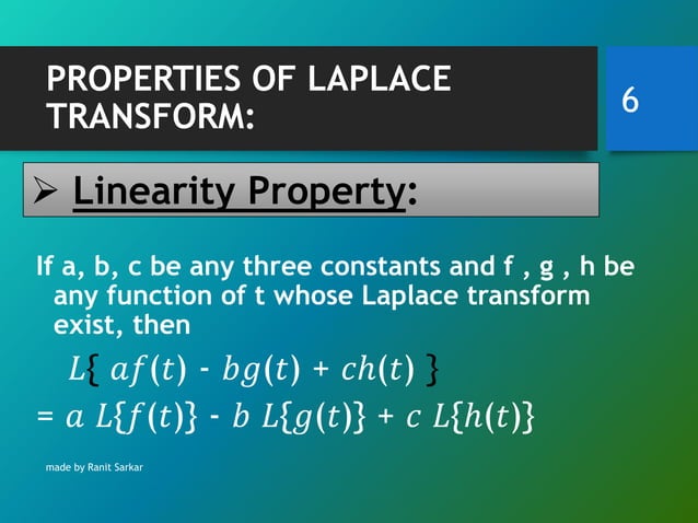 PROPERTIES OF LAPLACE TRANSFORM | PPTX | Physics | Science