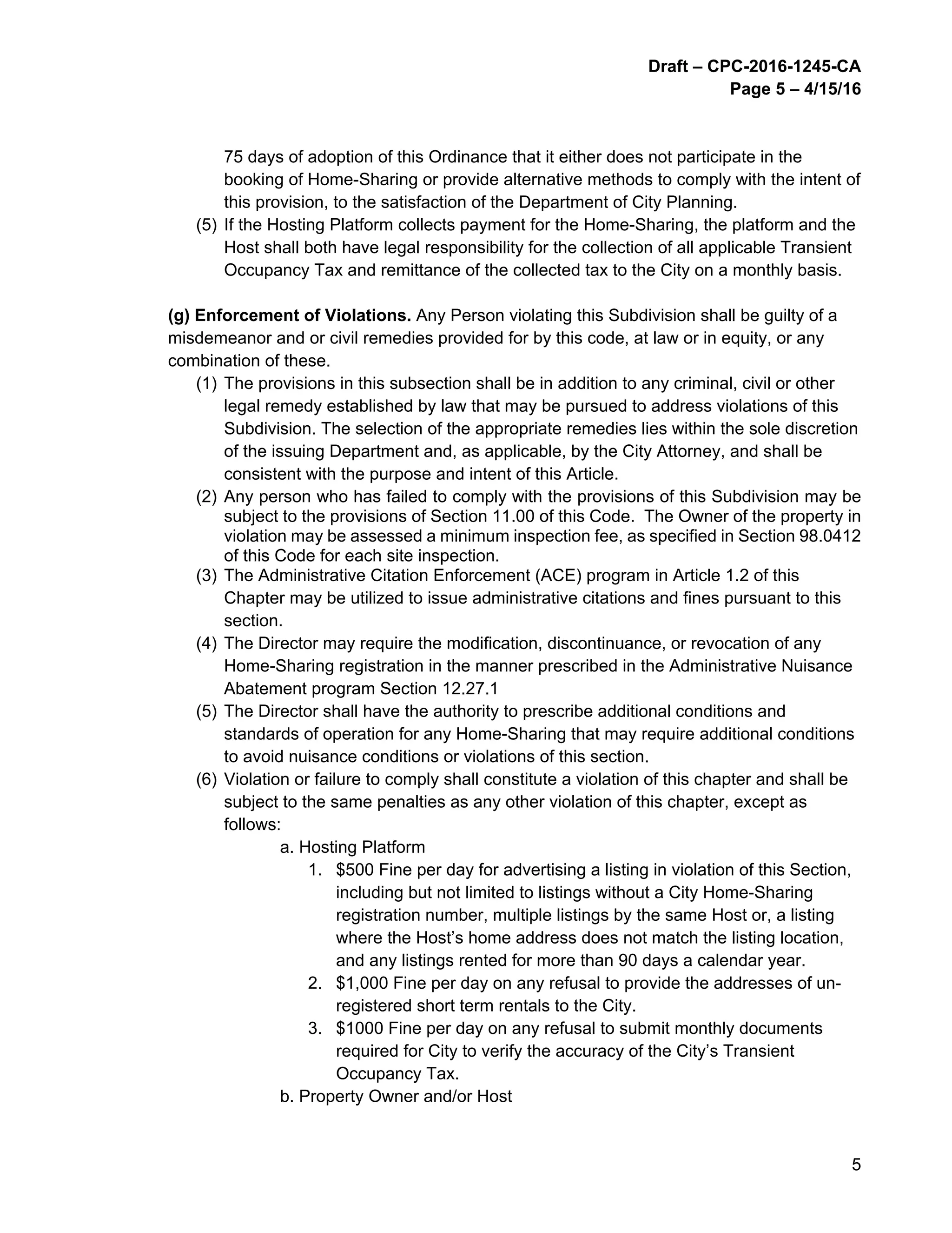 La planning dept. home sharing ordinance draft #1 4 15-16 | PDF
