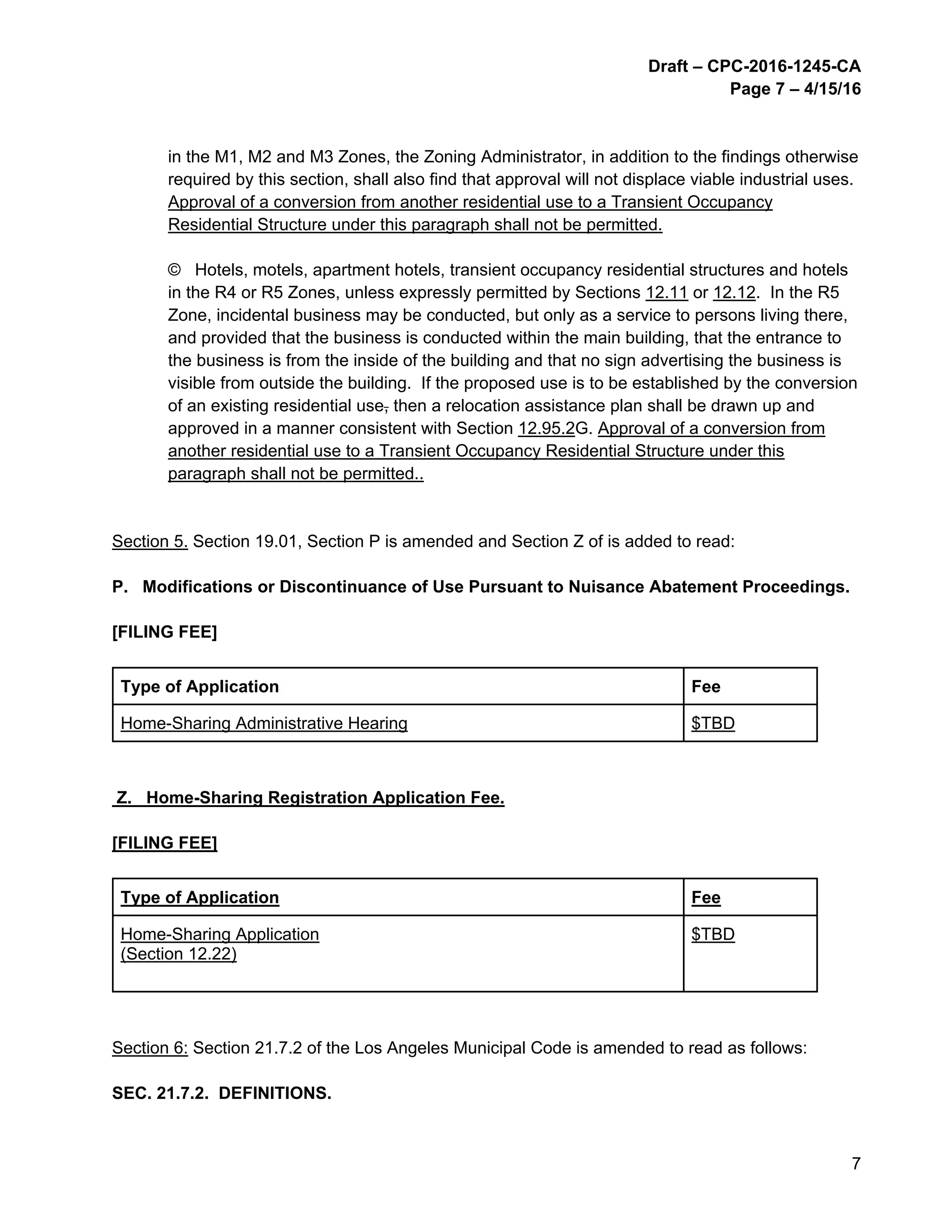 La planning dept. home sharing ordinance draft #1 4 15-16 | PDF