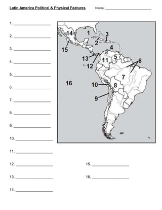 La political & physical features numbered map | DOC
