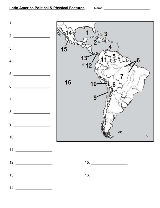 La political & physical features numbered map | DOC