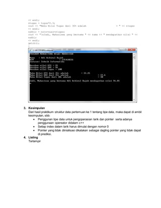 Lapopran praktikum struktur data pertemuan 1 Tipe Data | PDF