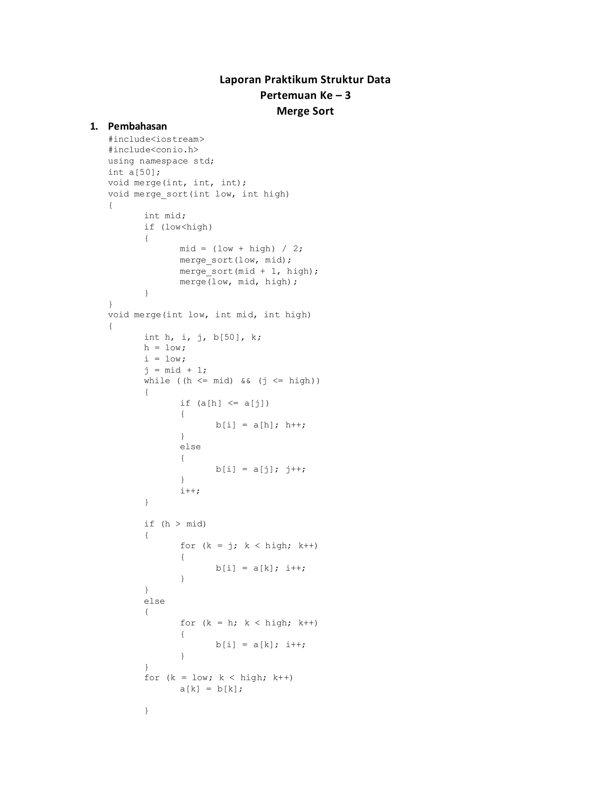Lapopran praktikum struktur data pertemuan 3 Merge_Sort | DOCX