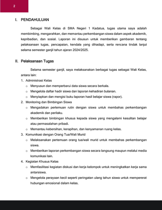 Laporam Wali Kelas semster ganjil tahun 2024 | PDF