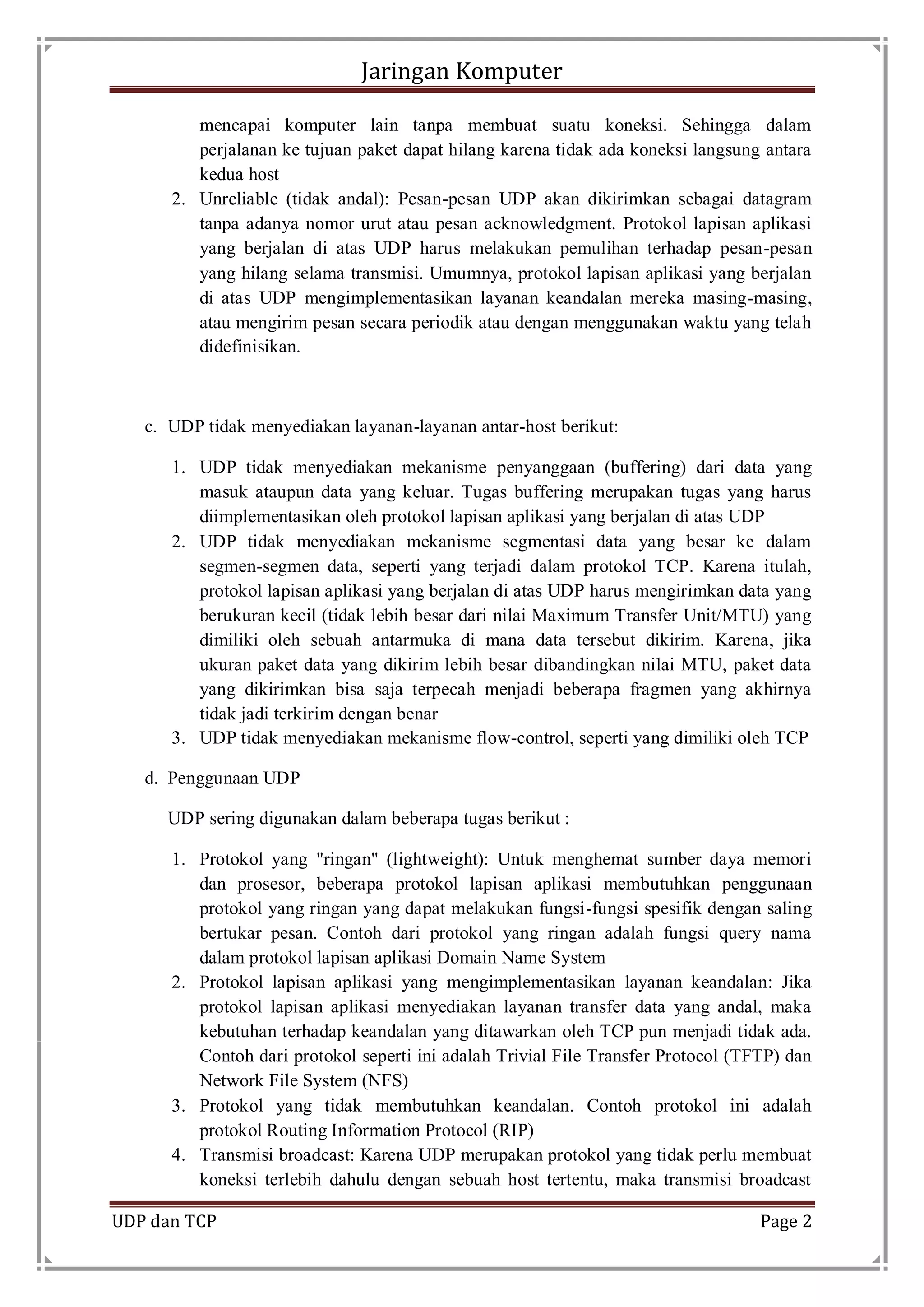 Transport Layer Protocol Udp Dan Protocol Tcp Pdf