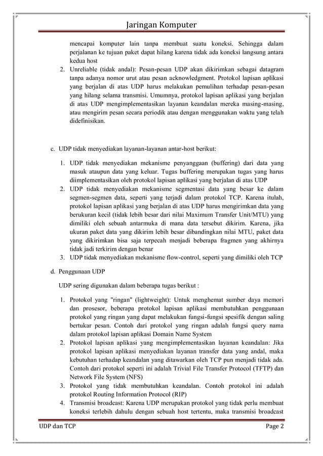 Transport Layer: Protocol UDP dan Protocol TCP | PDF