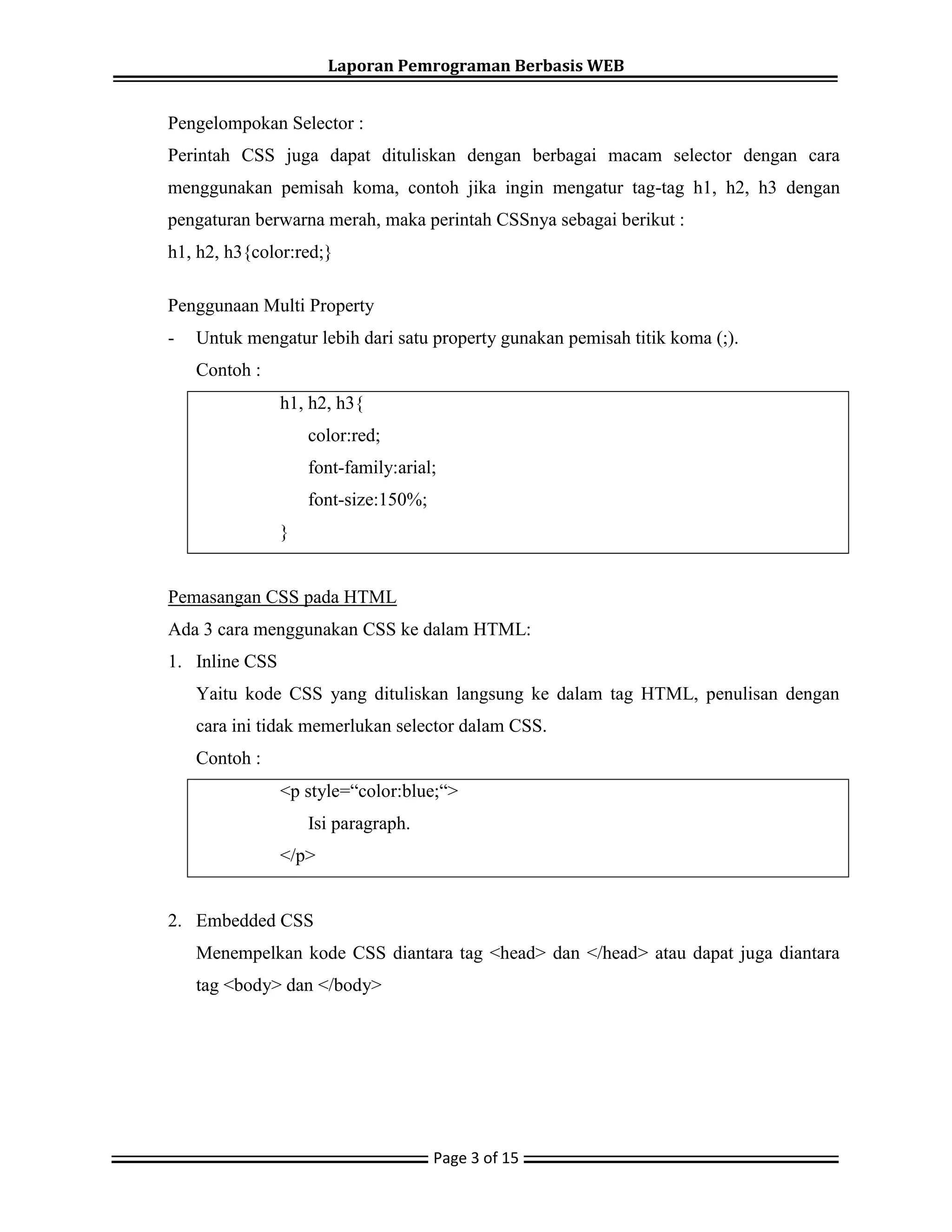 Laporan Pemrograman Berbasis Web Tugas 4 Cascading Style Sheets | PDF