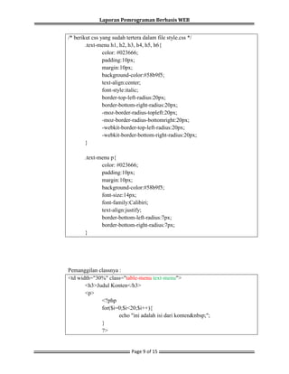 Laporan Pemrograman Berbasis Web Tugas 4 Cascading Style Sheets | PDF