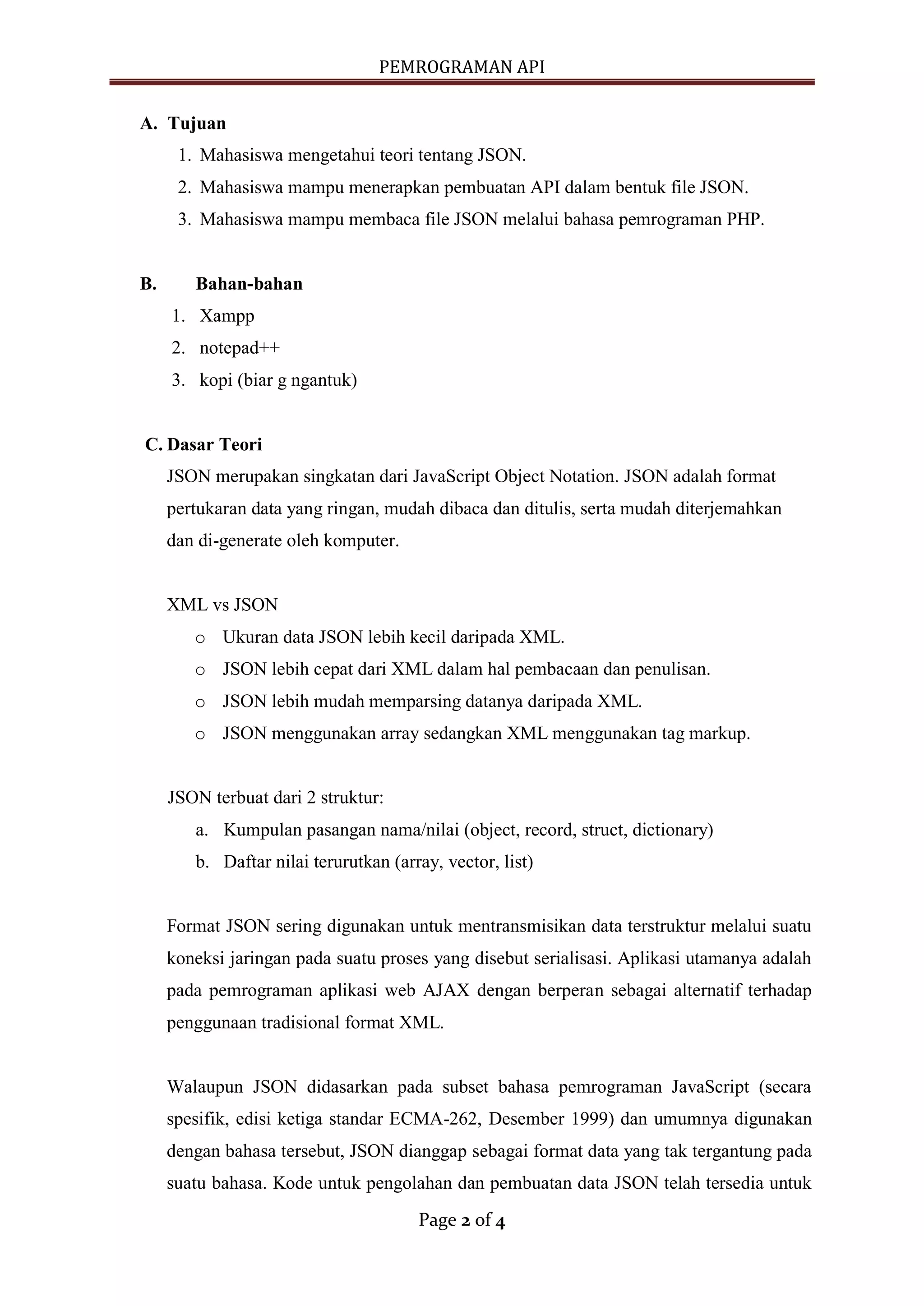 Laporan Pemrograman API JSON | PDF
