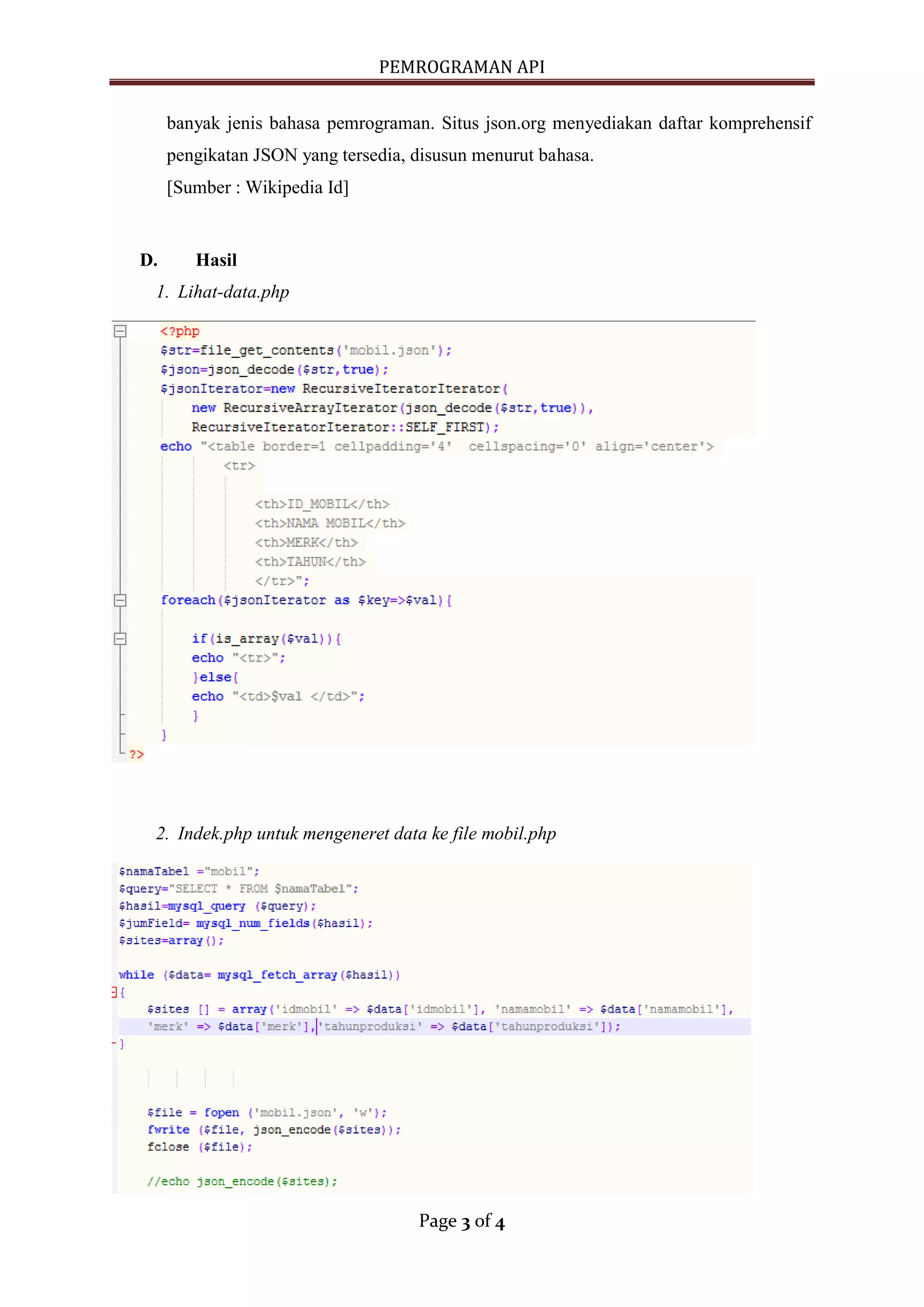 Laporan Pemrograman API JSON | PDF