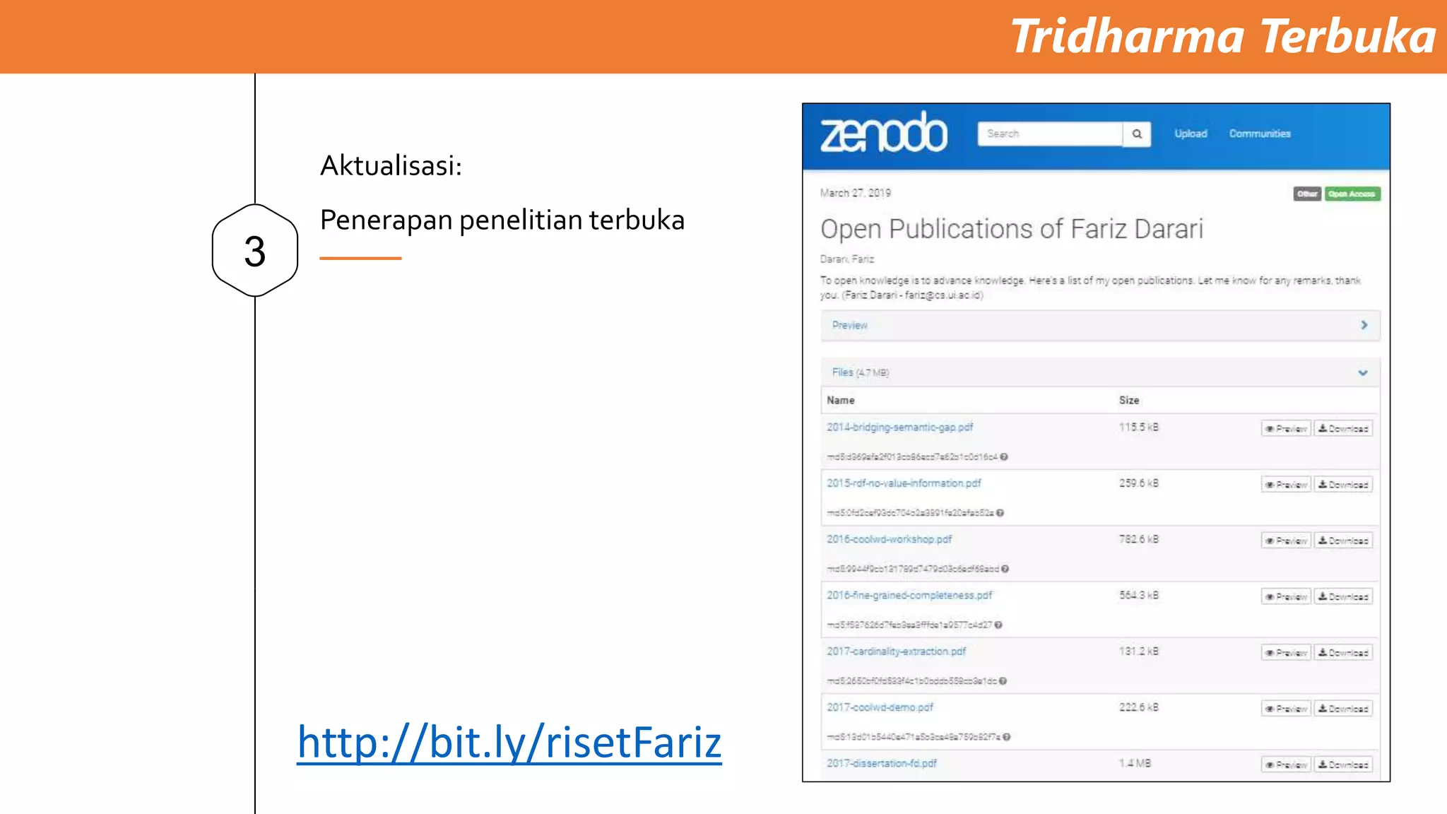 Seminar Laporan Aktualisasi - Tridharma Terbuka - Fariz Darari | PPT
