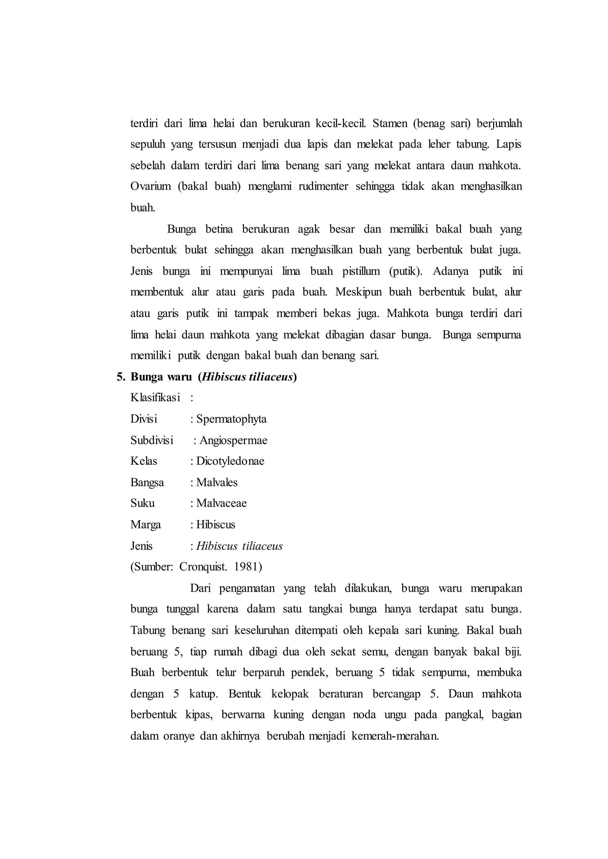 Laporan praktikum 5 bunga tunggal (morfologi tumbuhan) | DOCX