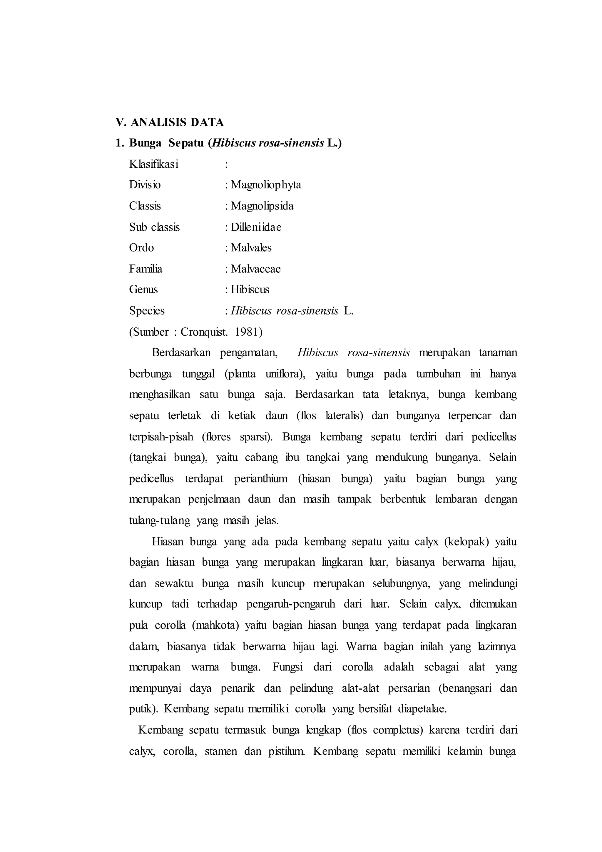 Laporan praktikum 5 bunga tunggal (morfologi tumbuhan) | DOCX